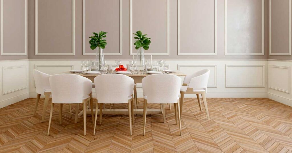 Laminate and Wood Chevron Pattern Flooring Installation at Home